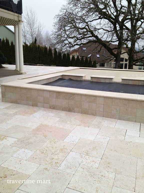 French Pattern Ivory Tumbled Travertine Pavers