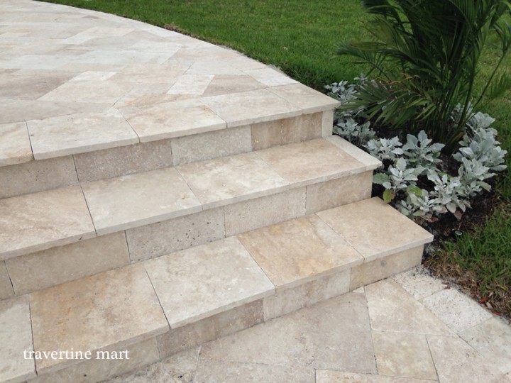 Ivory Swirl French Pattern Steps - TravertinemartTravertinemart